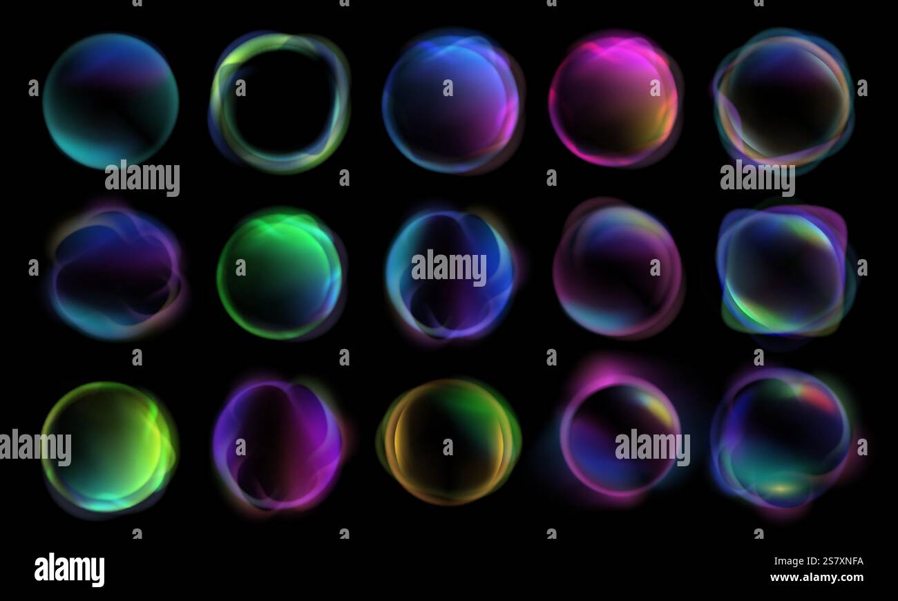 Abstract glowing gradient spheres. Colorful bubbles, digital circular ...