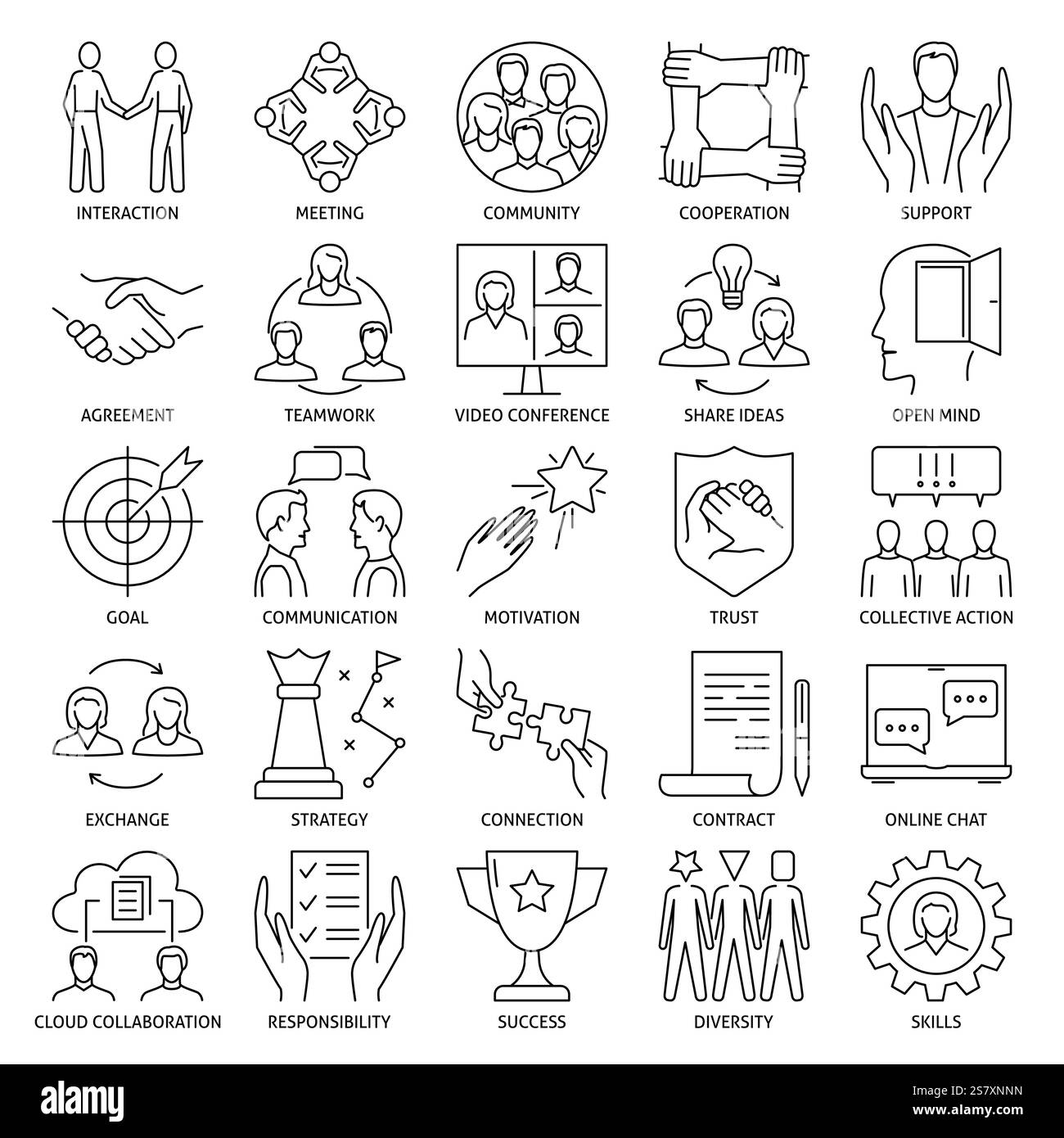 Teamwork and collaboration line icon set. Vector illustration with ...