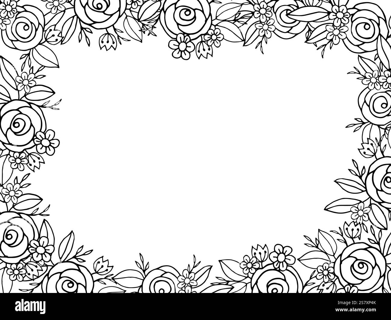 Doodle flower Hand drawn floral square frame featuring roses, daisies ...