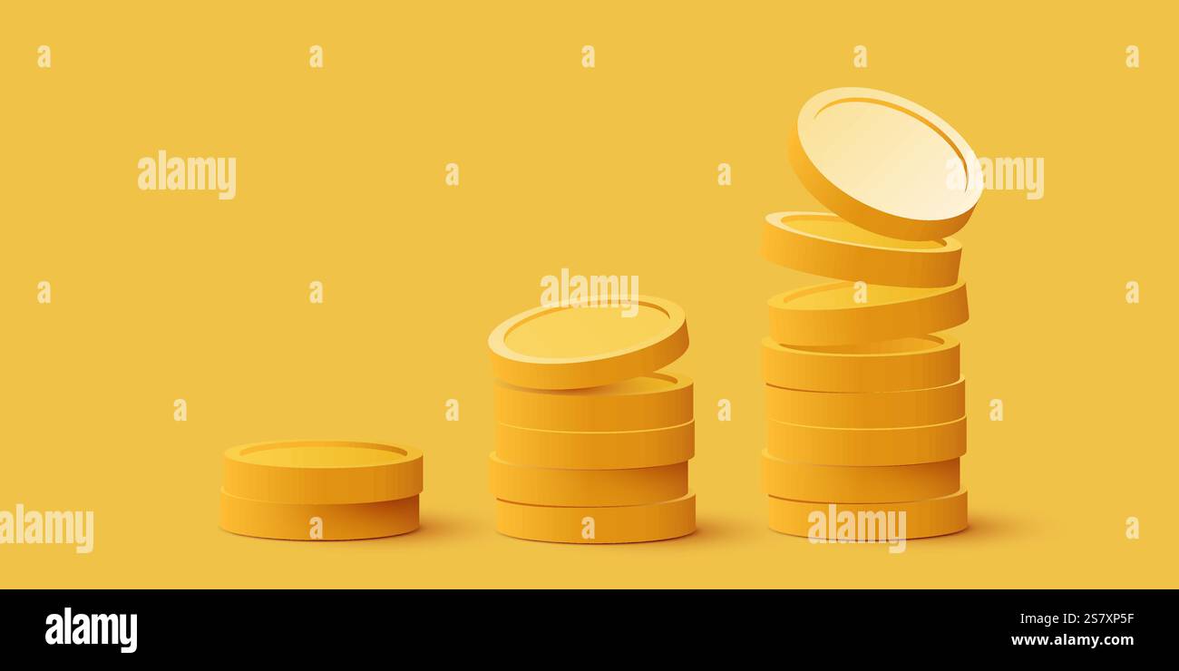 Growing stack of golden coins. Economics concept. Vector illustration ...