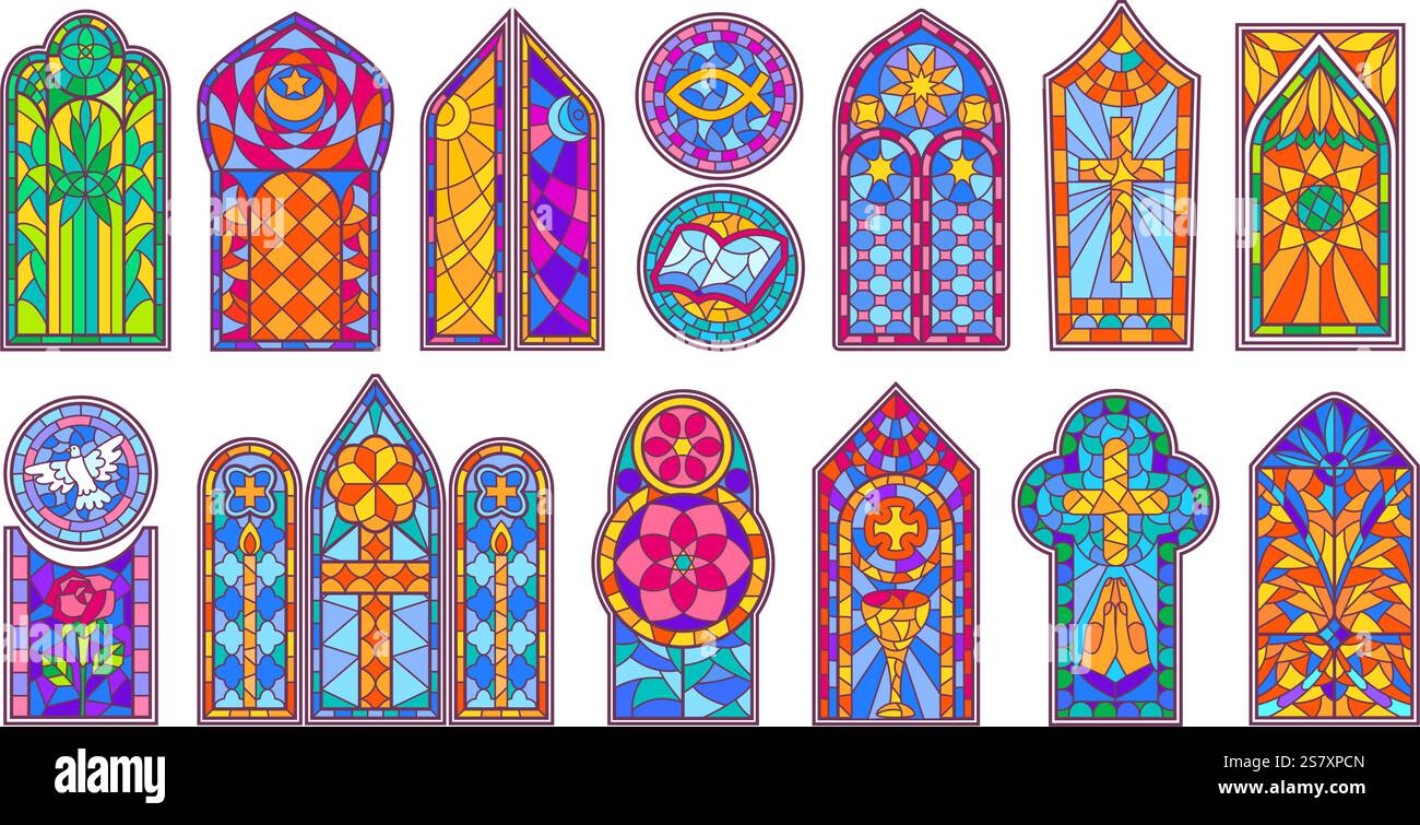 Church stained glass windows. Cathedral glass art decorative designs ...