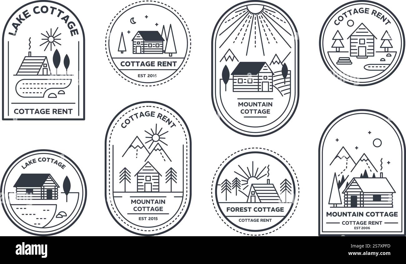Cottage emblems. Vintage cabin retreats, outdoor getaways and ...