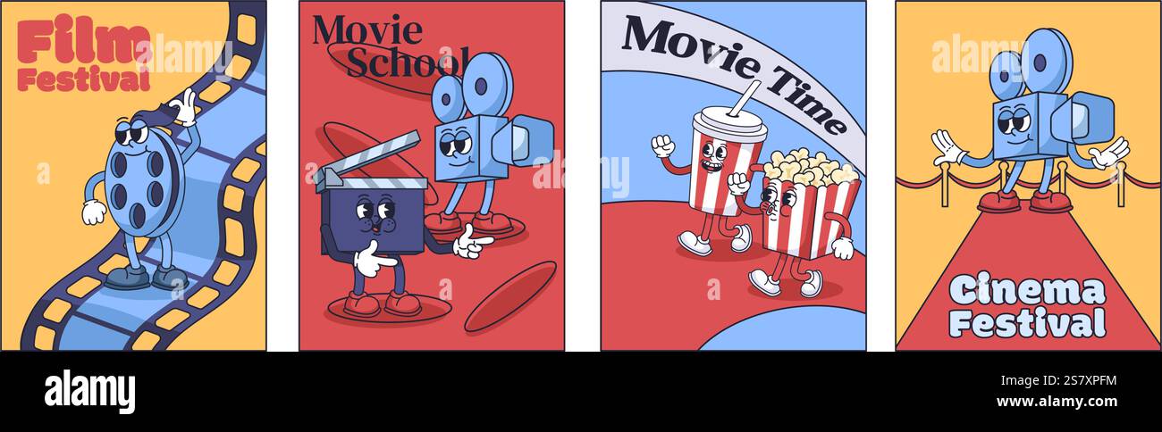 Cinema posters. Film festival, movie time and film school flyer designs ...