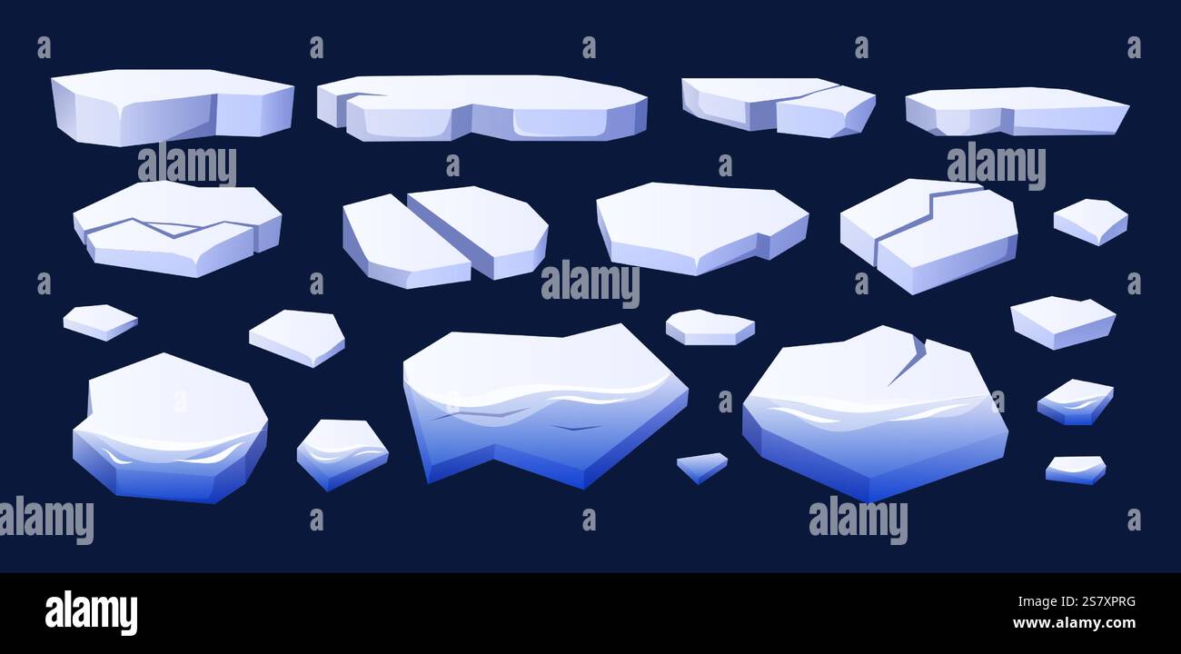 Cartoon floating ice. Antarctic floes pieces and various shapes of ...