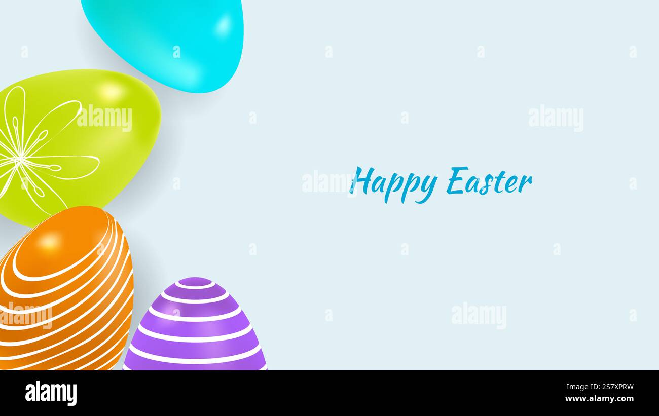 Happy easter 3d Colorful eggs banner design. Eggs with patterns. For ...