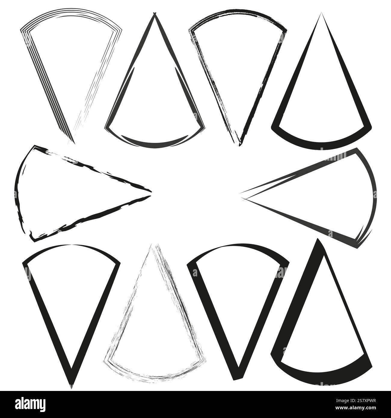 Grunge pie shapes. Bold black outlines. Artistic distressed textures ...
