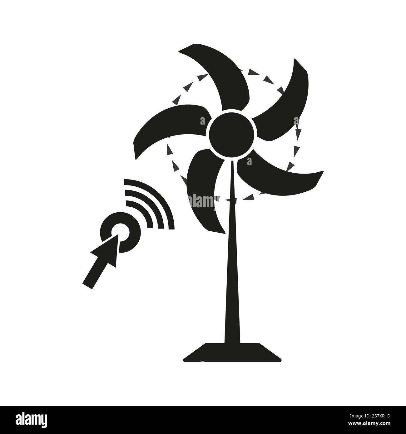 Fan with cursor. Rotating blades symbol. Clickable control icon ...