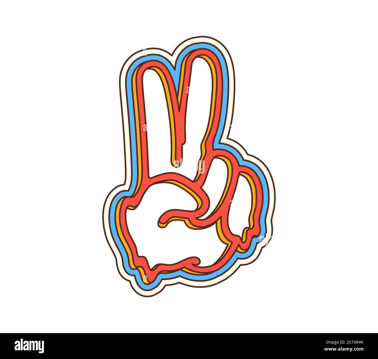 Retro hippie groovy peace gesture or victory sign of 60s art, vector ...