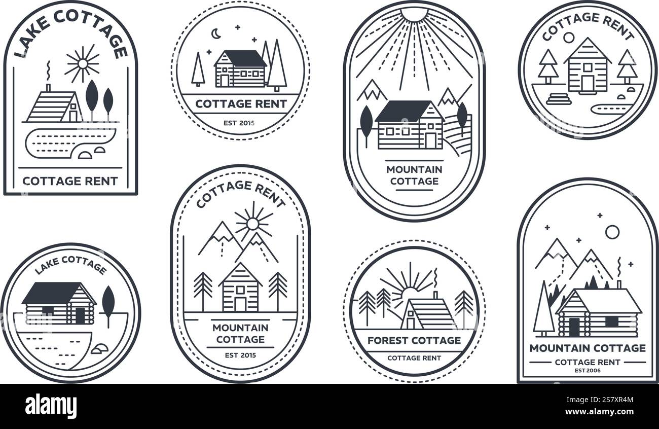 Cottage emblems. Vintage cabin retreats, outdoor getaways and ...