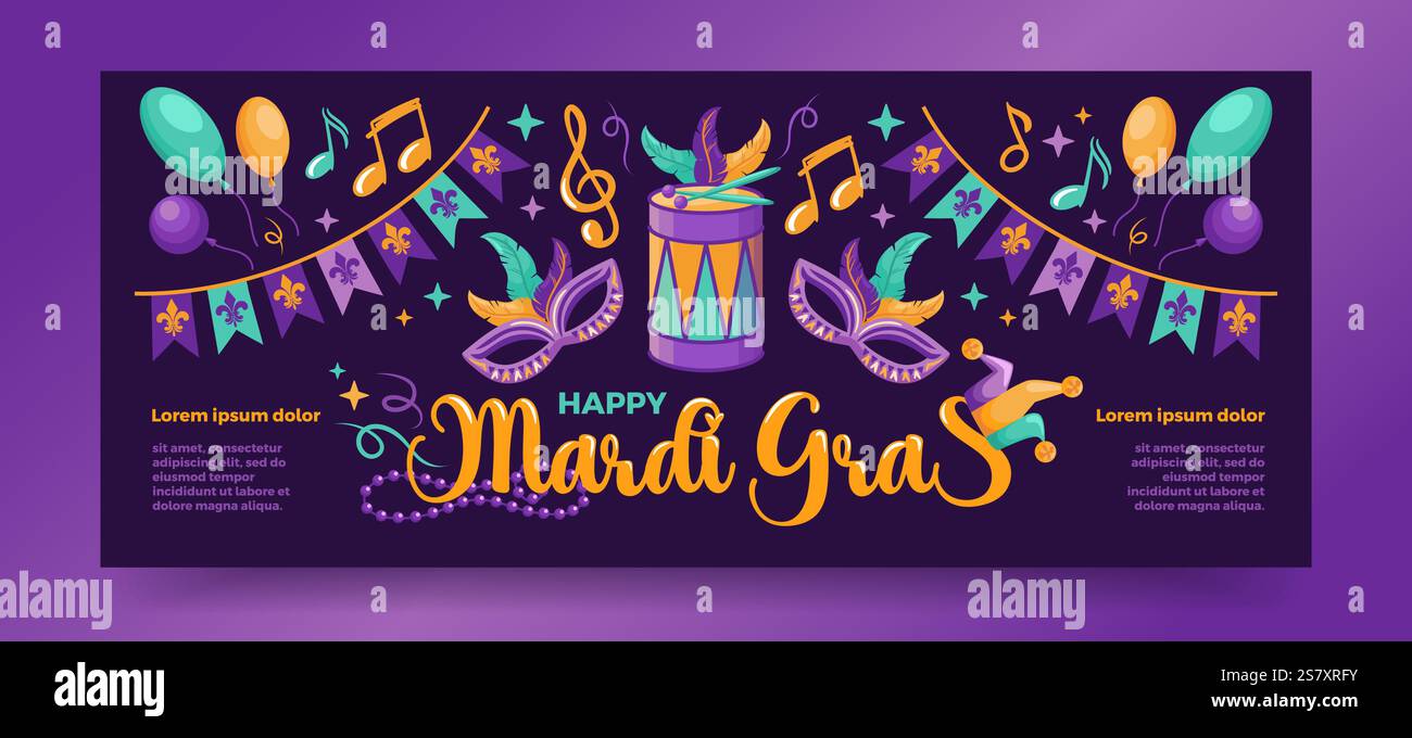 Happy carnival. Holiday illustration. Carnival masks. Garlands of flags ...