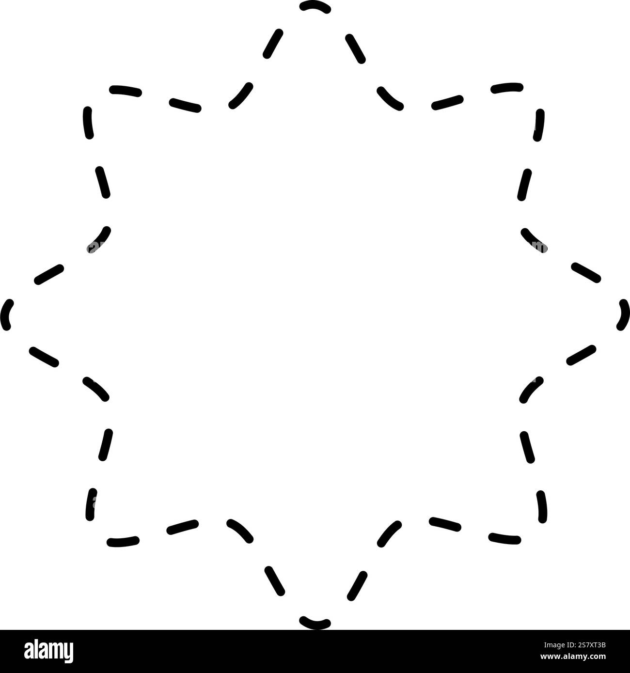 Dotted star shape isolated on white background. Geometric shape with dashed stitches line. Cut ...