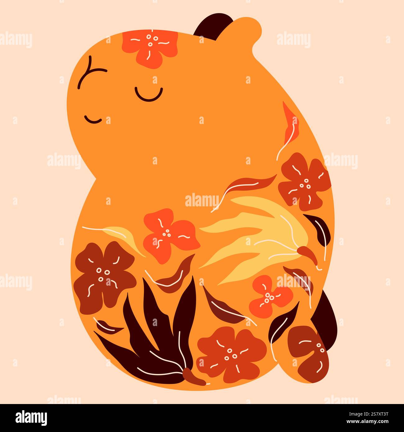 Adorable capybara with color flowers on body Stock Vector Image & Art ...