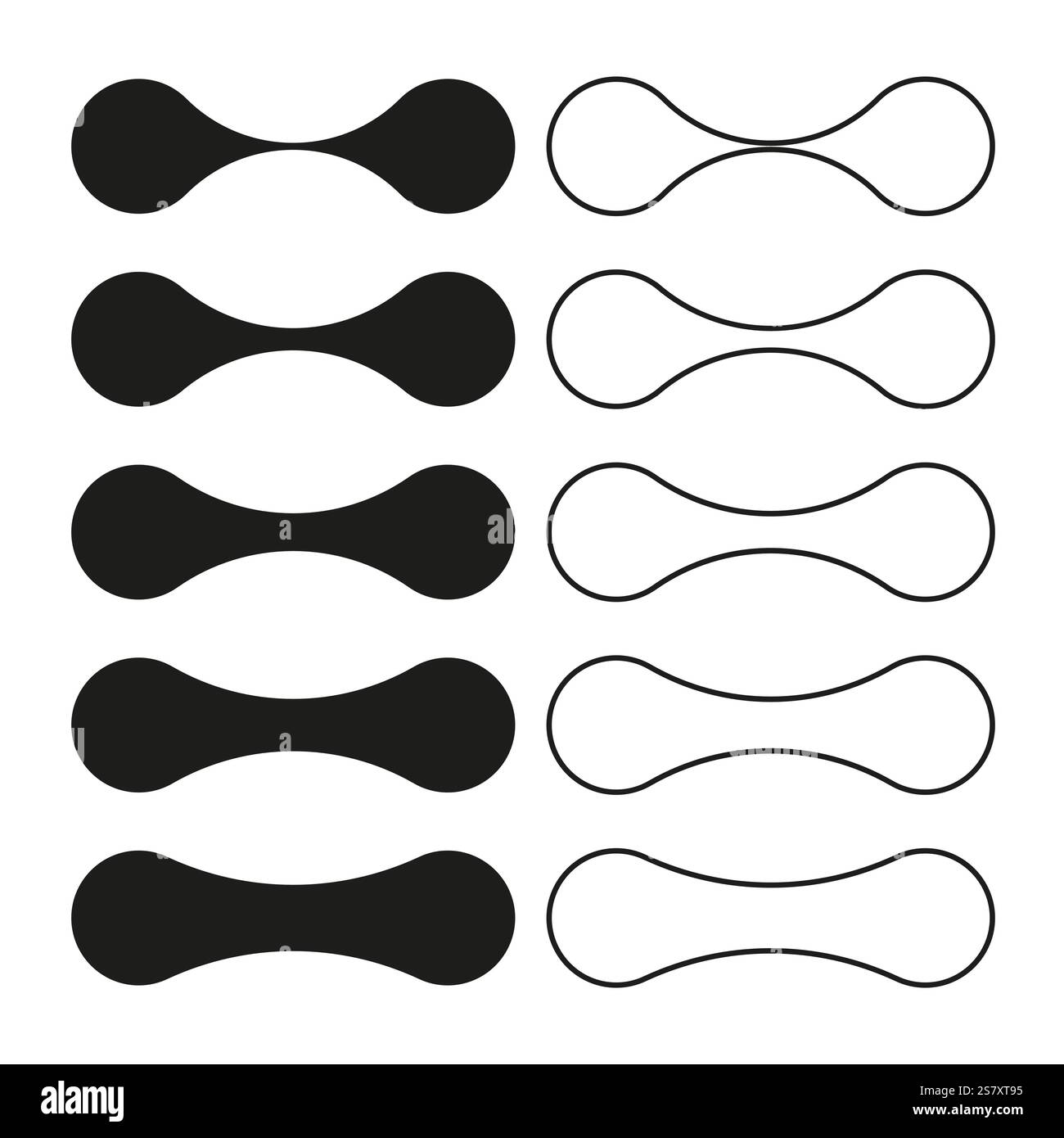 Bone shaped icons. Repeating outline symbol. Black white vector. Simple ...