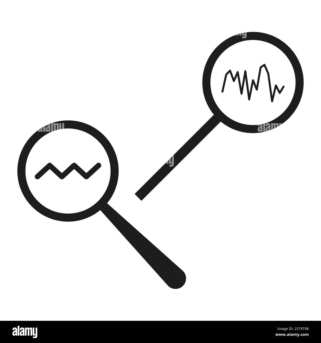 Magnifying glass icon. Black circular outline. Graph detail ...
