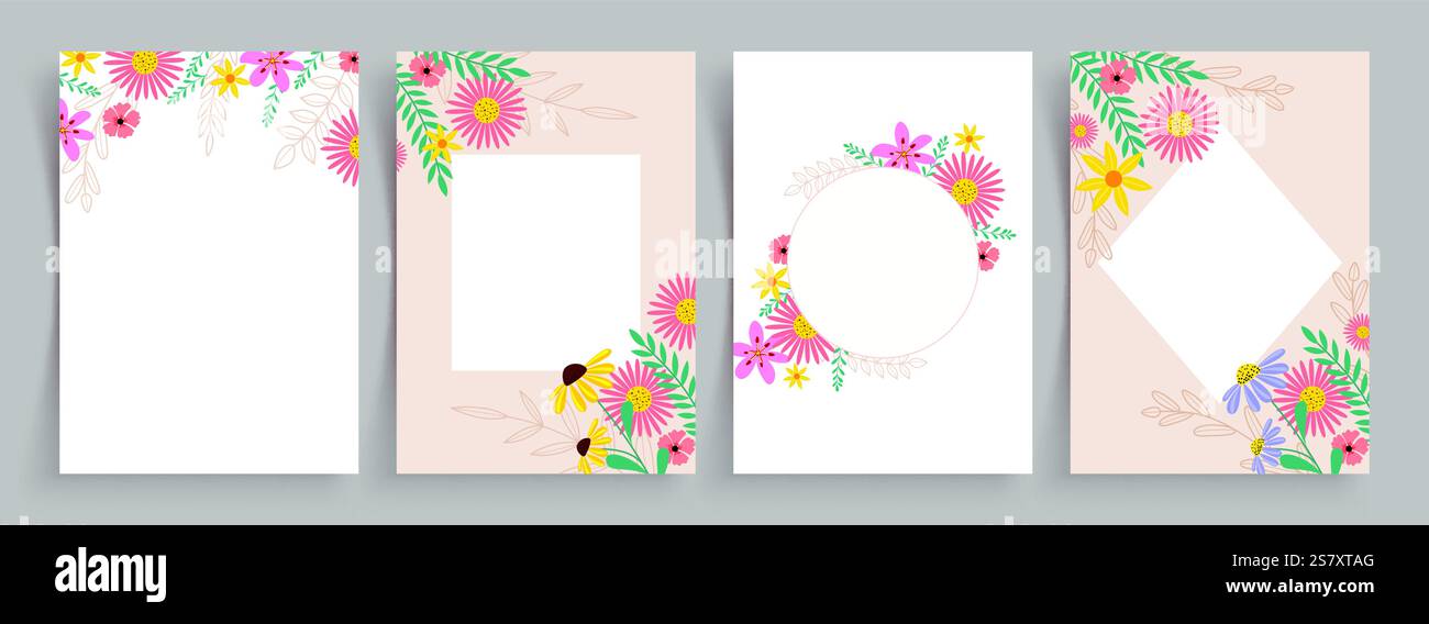 Flower greetings card clipart poster set. Spring flower drawing ...