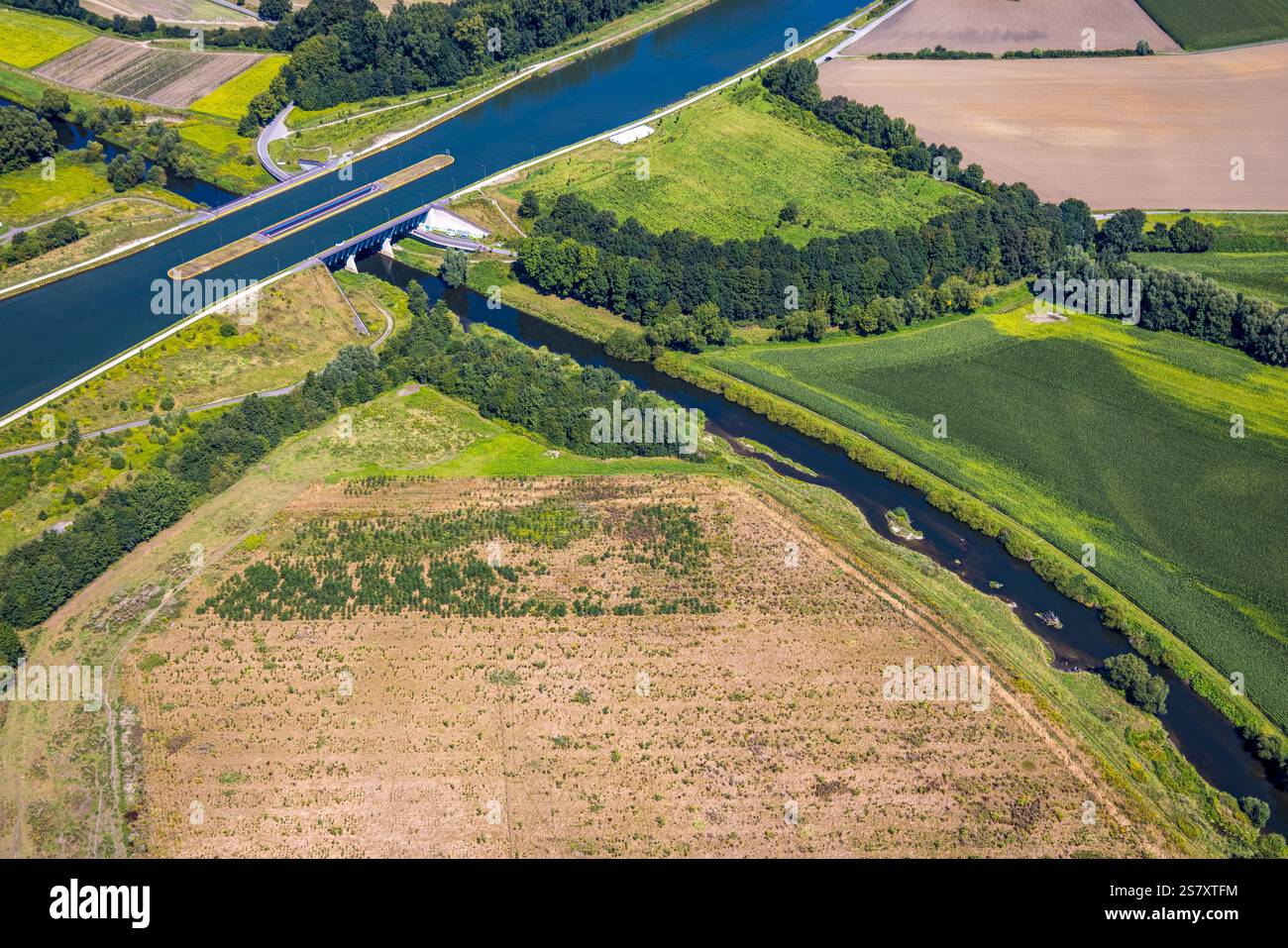 Aerial photo, Lippe renaturation, Lippe loop, course of the Lippe ...