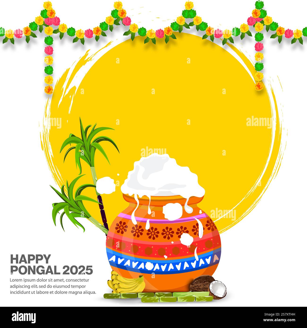 Vector illustrations of a traditional Pongal celebration design with ...