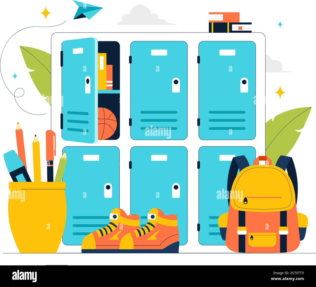 School Locker Room Vector Illustration Featuring Neatly Organized ...