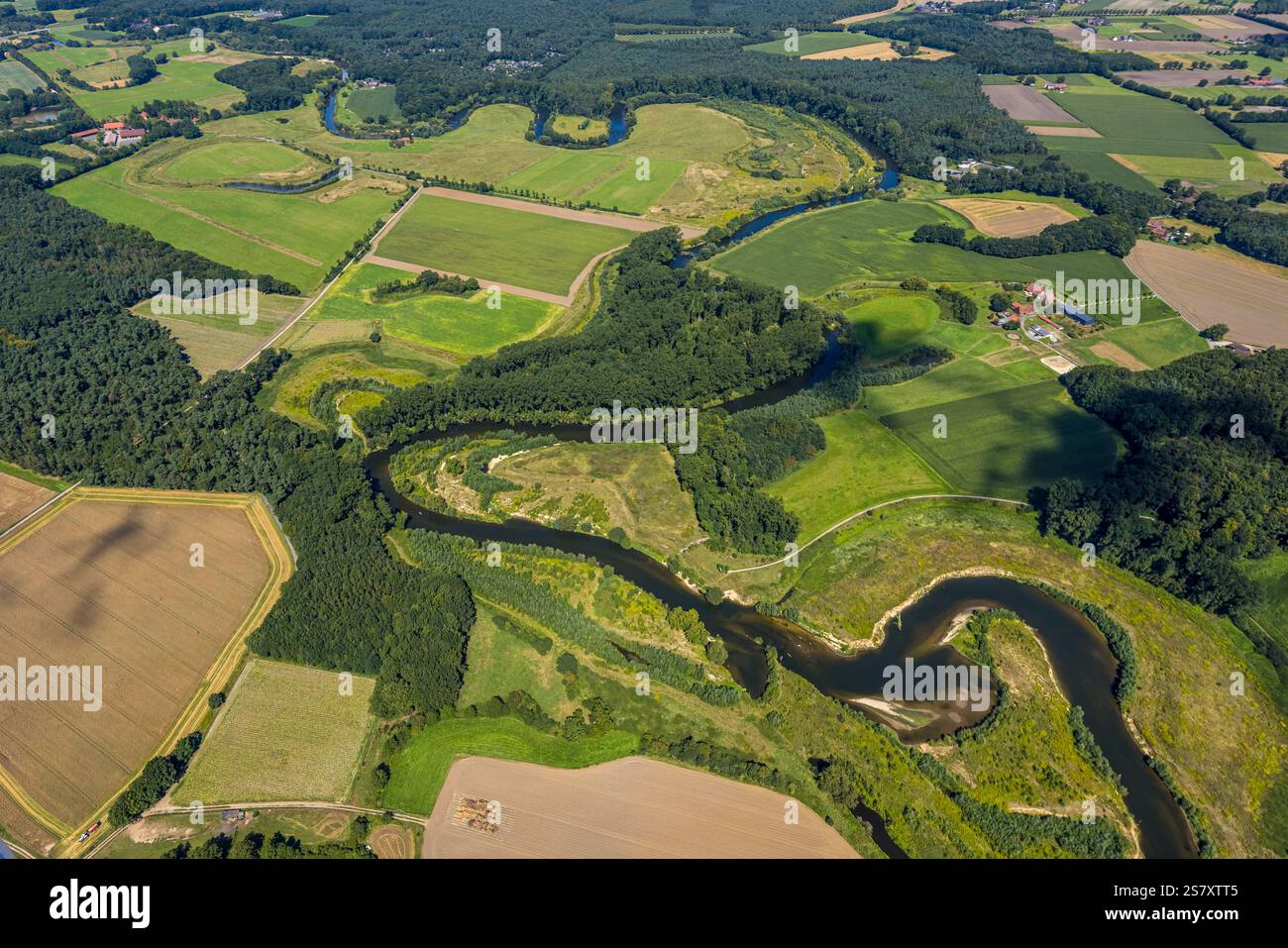 Aerial photo, Lippe renaturation, Lippe loop, course of the Lippe ...