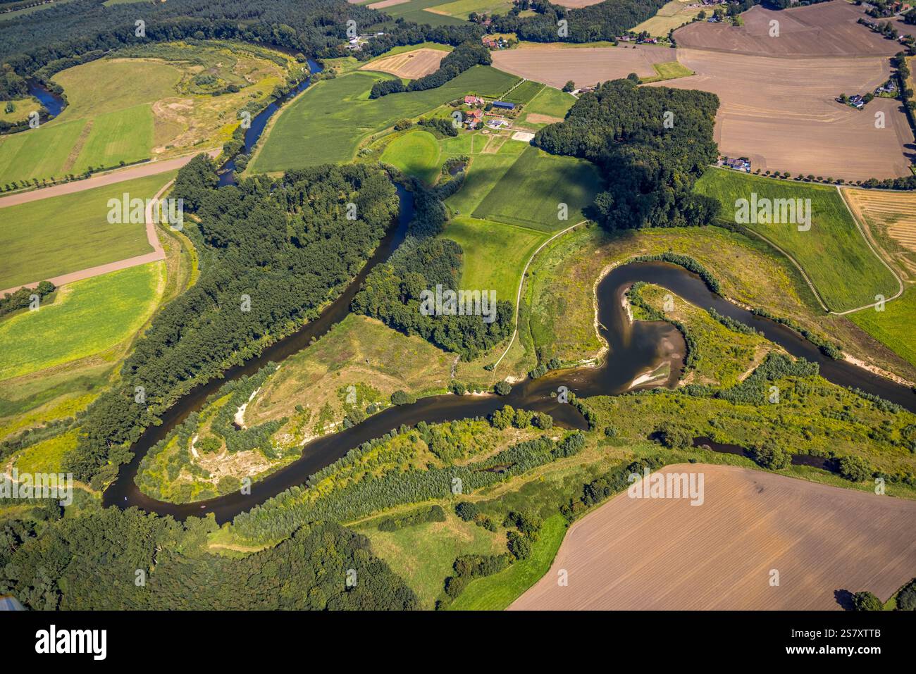 Aerial photo, Lippe renaturation, Lippe loop, course of the Lippe ...