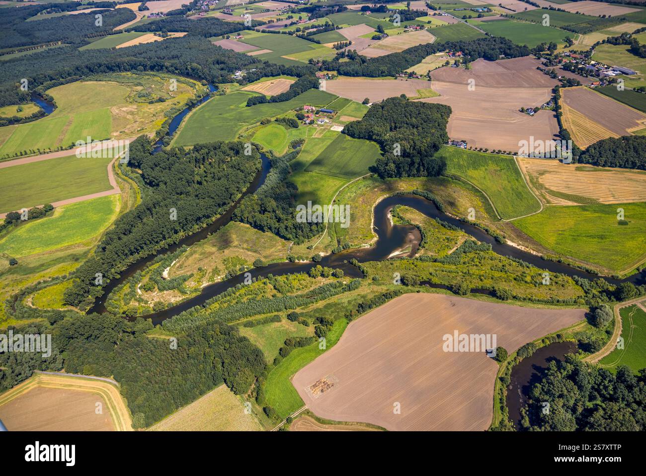 Aerial photo, Lippe renaturation, Lippe loop, course of the Lippe ...