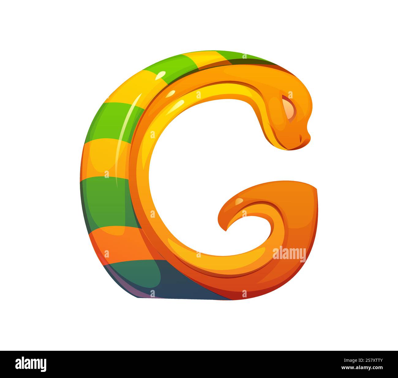 Cartoon Egyptian font golden cobra snake C letter. Ancient mythology ...