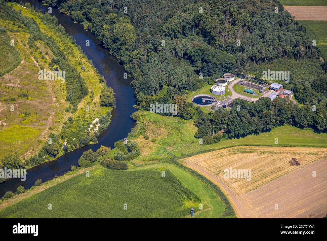Aerial photograph, Lippe renaturation, Lippe loop, course of the Lippe ...