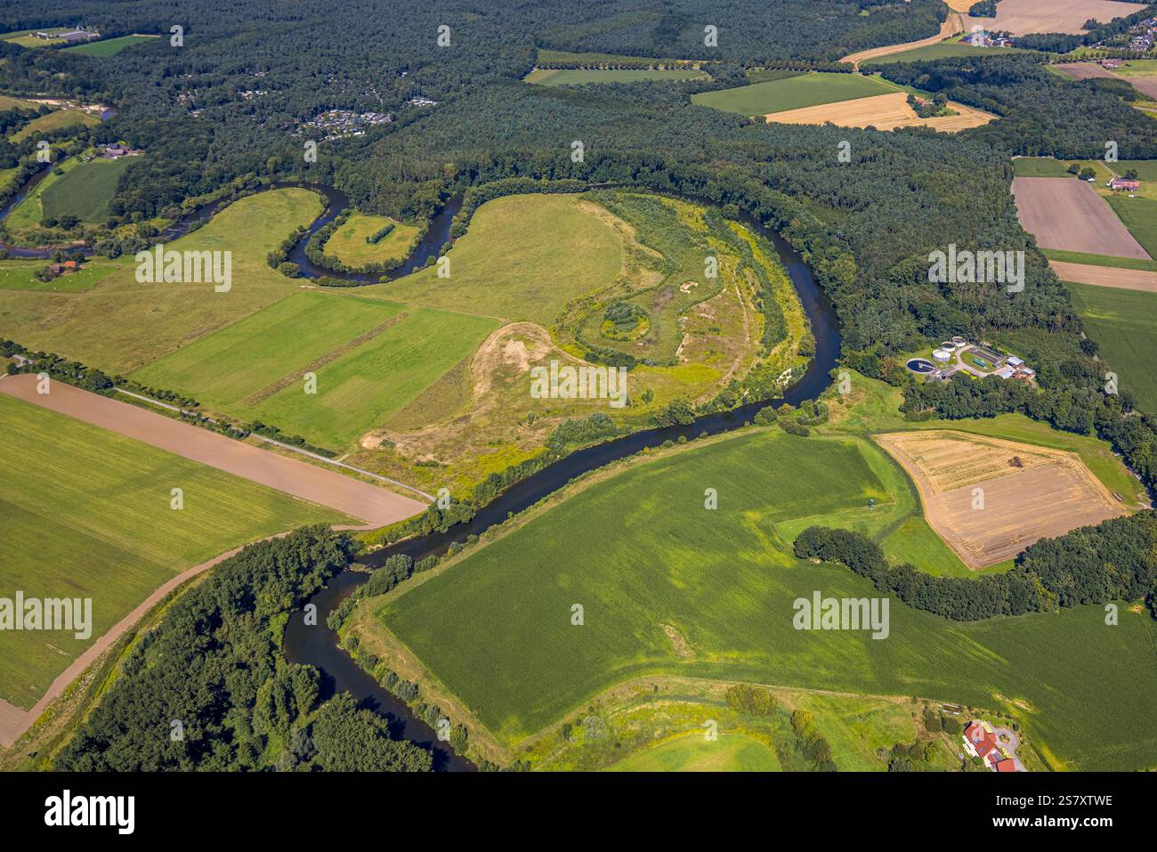 Aerial photo, Lippe renaturation, Lippe loop, course of the Lippe ...