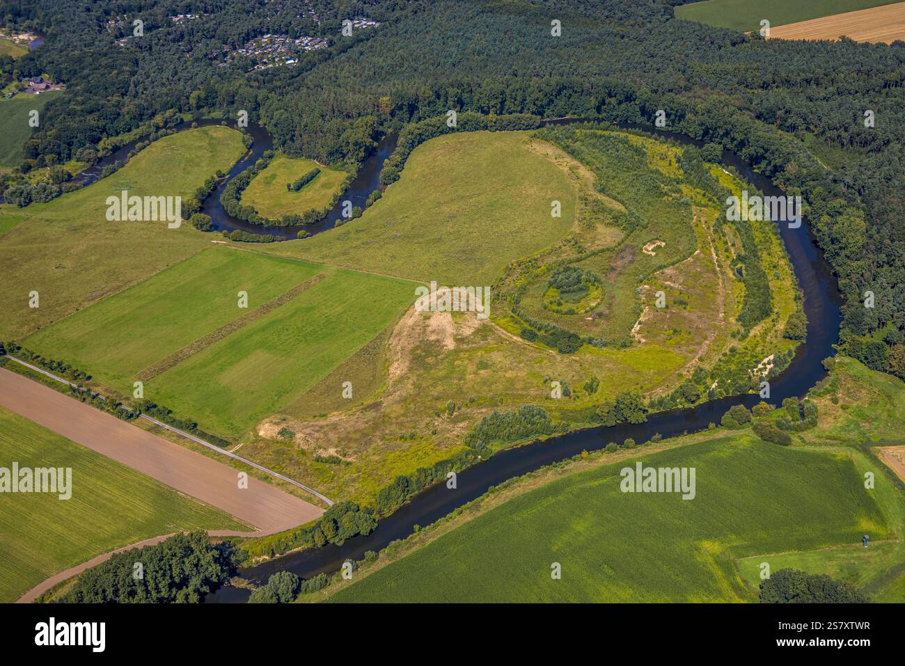 Aerial photo, Lippe renaturation, Lippe loop, course of the Lippe ...