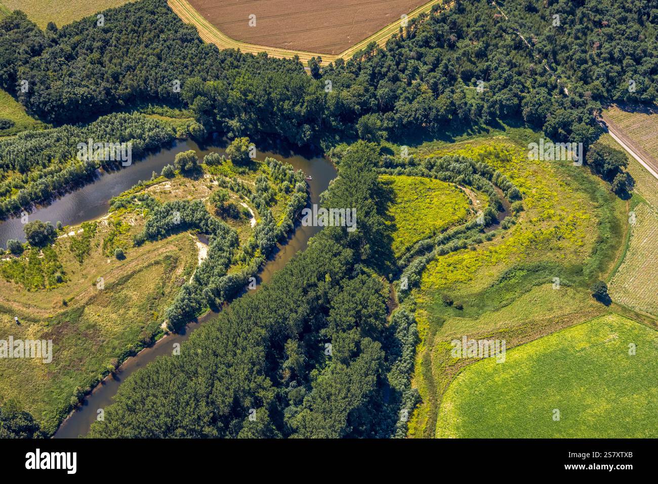 Aerial photo, Lippe renaturation, Lippe loop, course of the Lippe ...