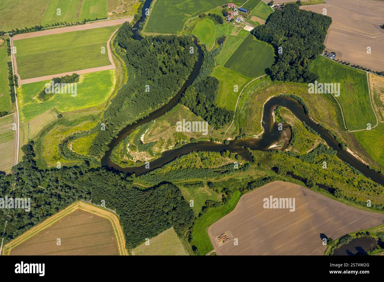 Aerial photo, Lippe renaturation, Lippe loop, course of the Lippe ...