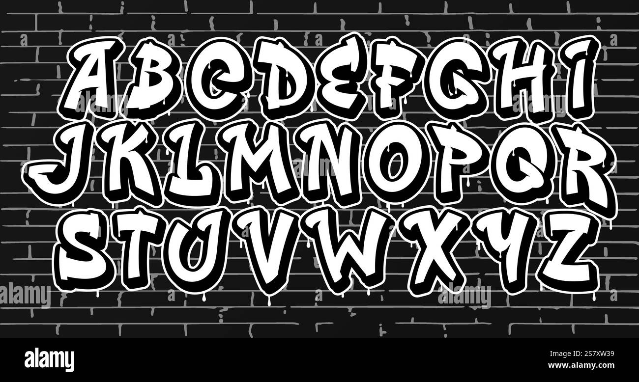 Graffiti font, street art typeface, hip hop type, grunge English ...