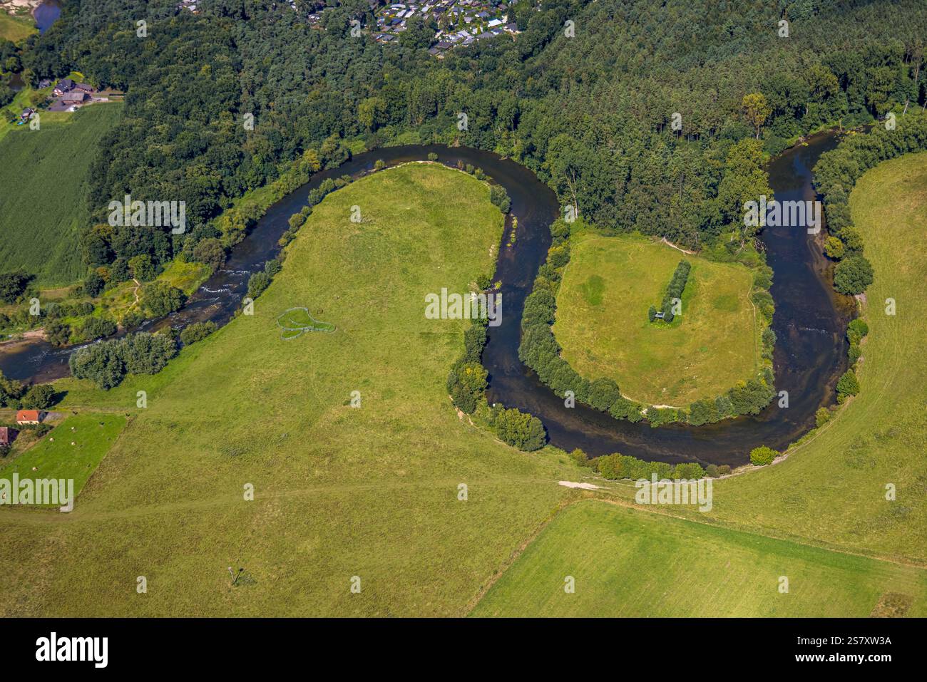 Aerial photo, Lippe renaturation, Lippe loop, course of the Lippe ...