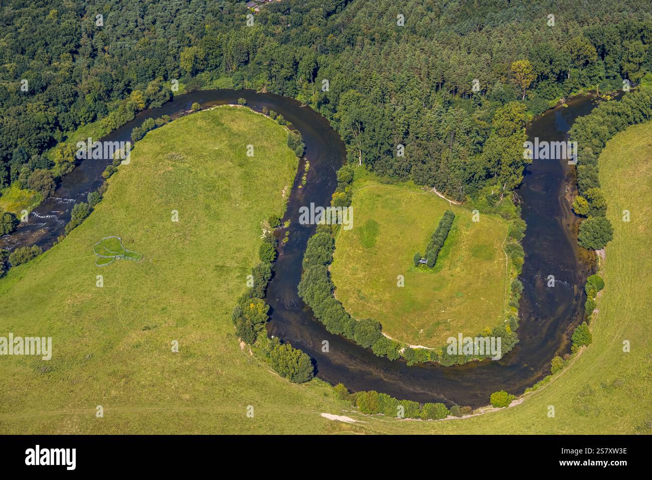 Aerial photo, Lippe renaturation, Lippe loop, course of the Lippe ...