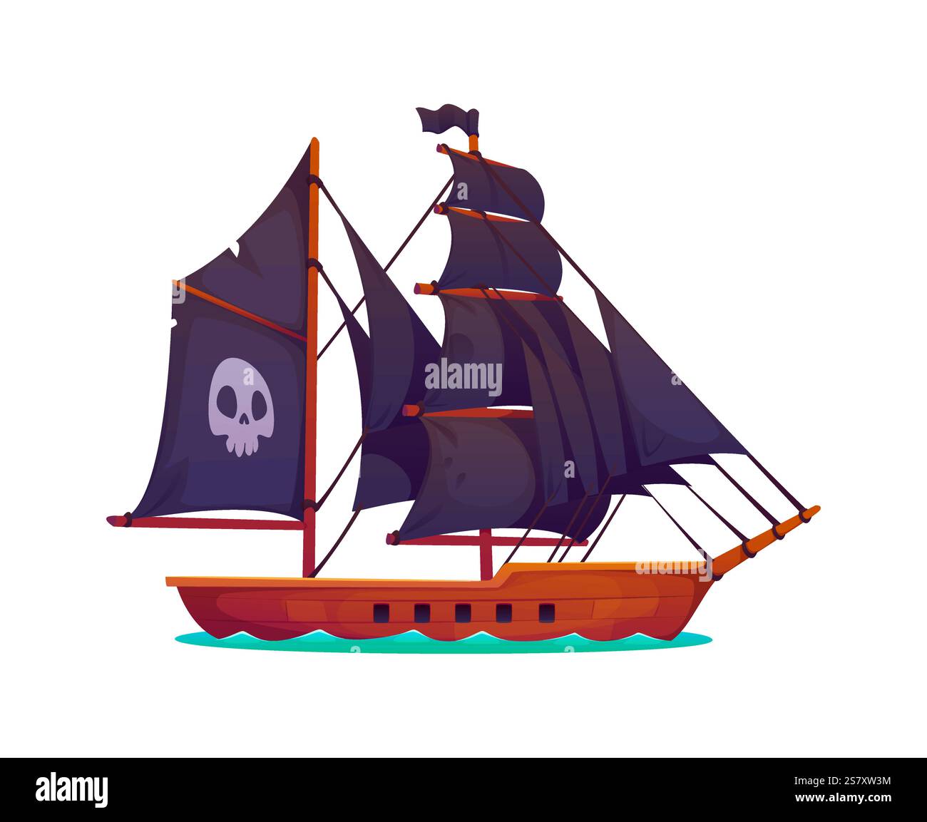 Pirate sail ship, cartoon vector sea buccaneer and corsair sailing ...