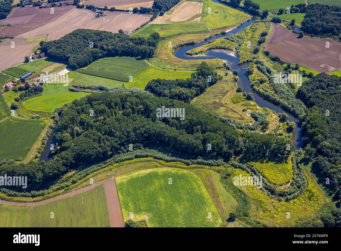 Aerial photo, Lippe renaturation, Lippe loop, course of the Lippe ...