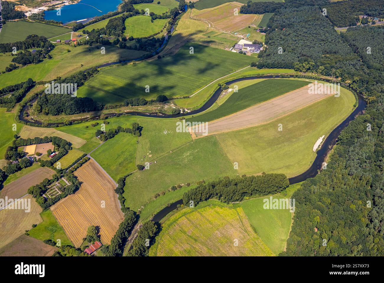 Aerial photo, Lippe renaturation, Lippe loop, course of the Lippe ...