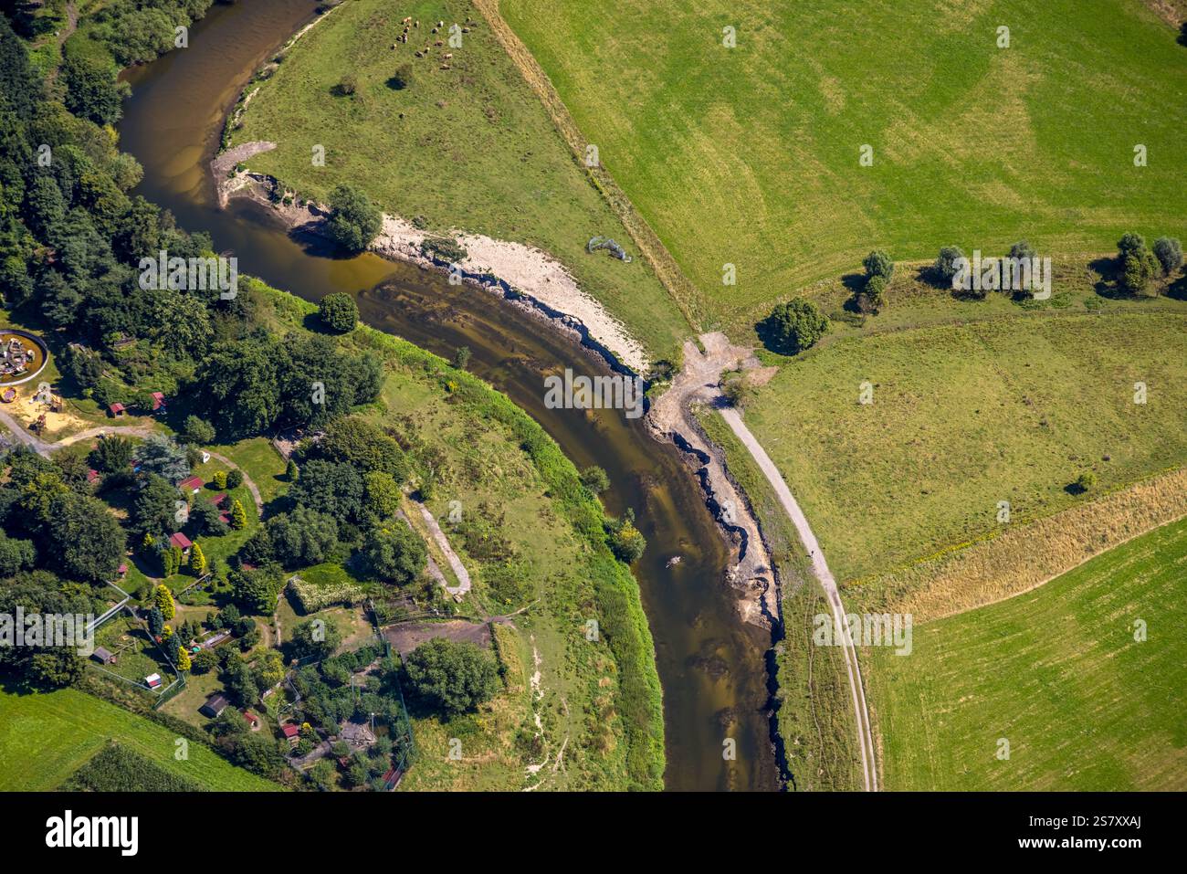 Aerial photo, Lippe renaturation, Lippe loop, course of the Lippe ...