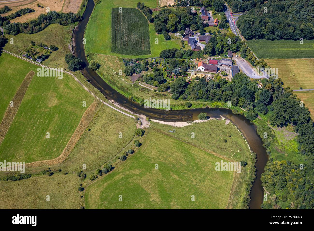 Aerial photo, Lippe renaturation, Lippe loop, course of the Lippe ...