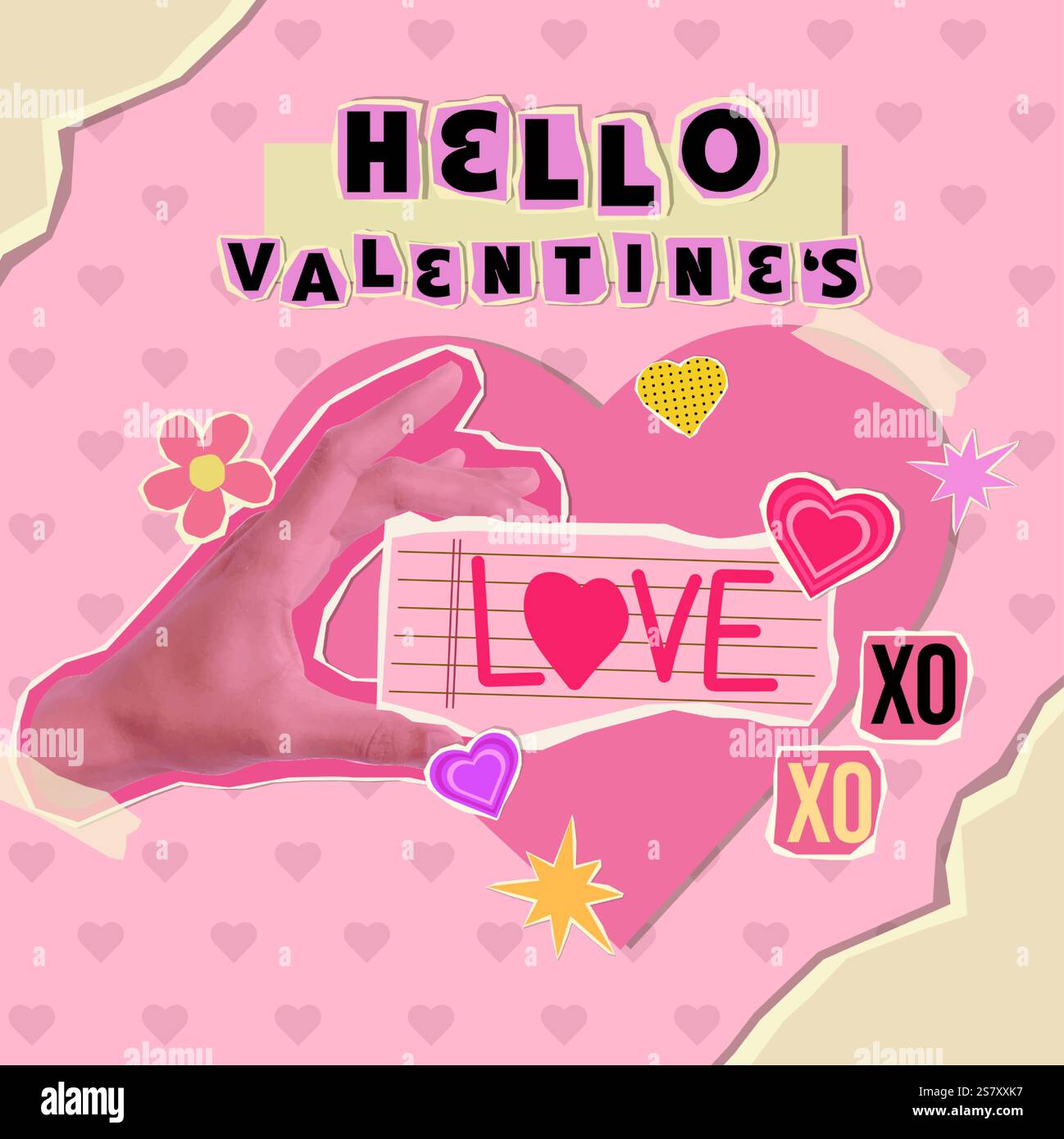 Vibrant Valentine collage with hand holding love note and colorful ...