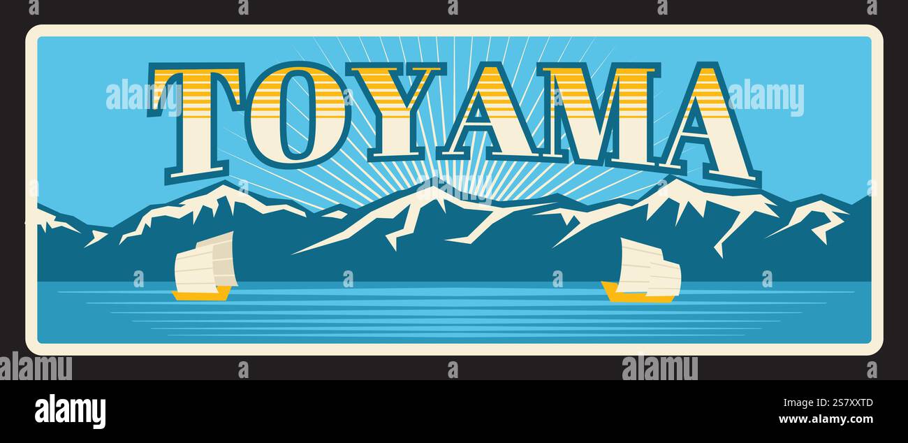 Toyama tin plate, Japan prefecture sign. Japanese region vector plate ...