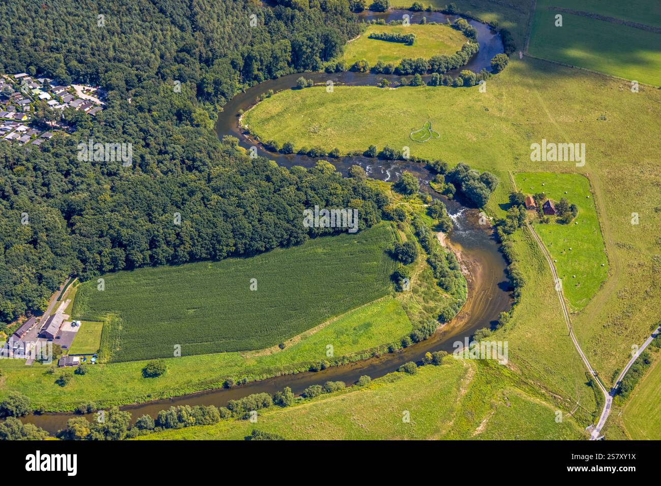 Aerial photo, Lippe renaturation, Lippe loop, course of the Lippe ...