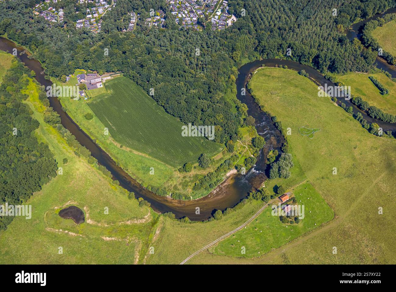 Aerial photo, Lippe renaturation, Lippe loop, course of the Lippe ...