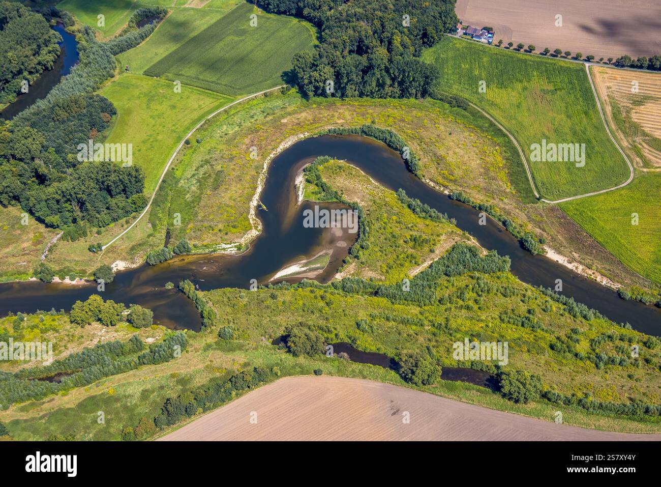 Aerial photo, Lippe renaturation, Lippe loop, course of the Lippe ...