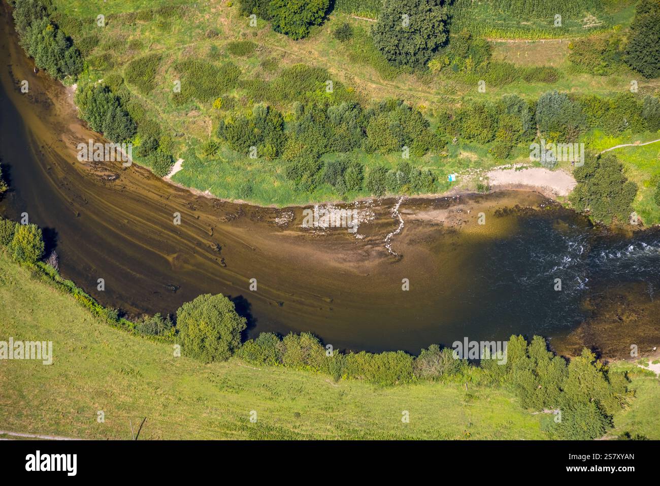 Aerial photo, Lippe renaturation, Lippe loop, course of the Lippe ...