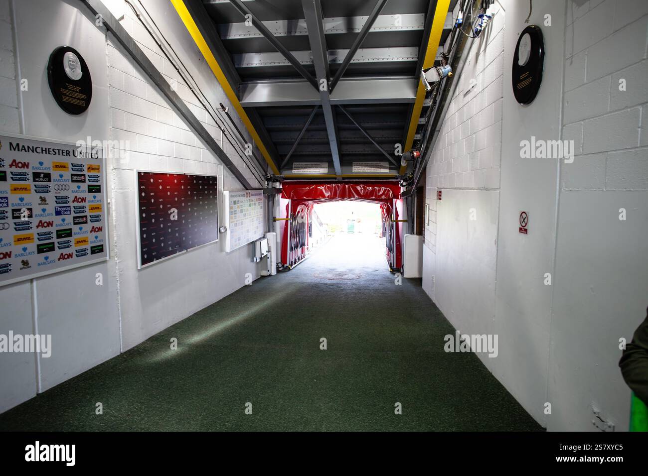 The sheltered players entrance to the pitch at Old Trafford football ...