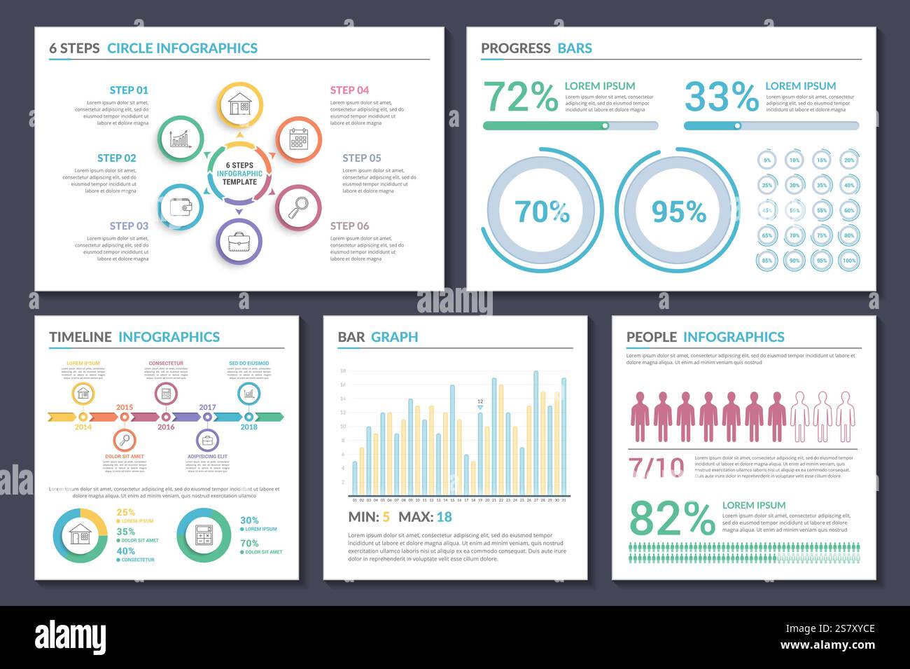 Infographic elements - circle infographics, progress bars, timeline and ...