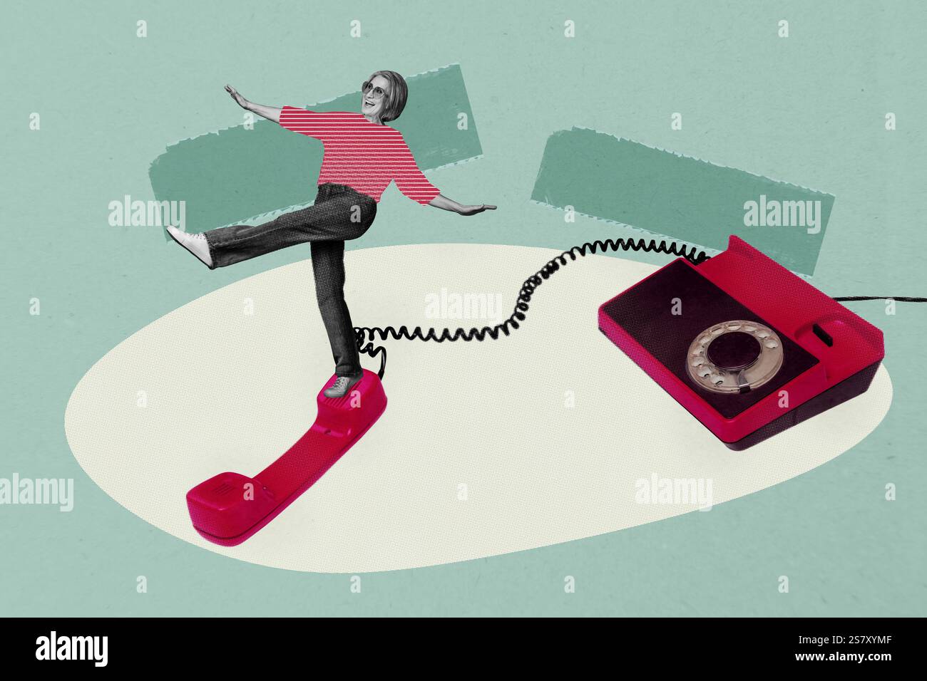 Trend artwork banner sketch 3D collage of aged woman smile happy walk ...