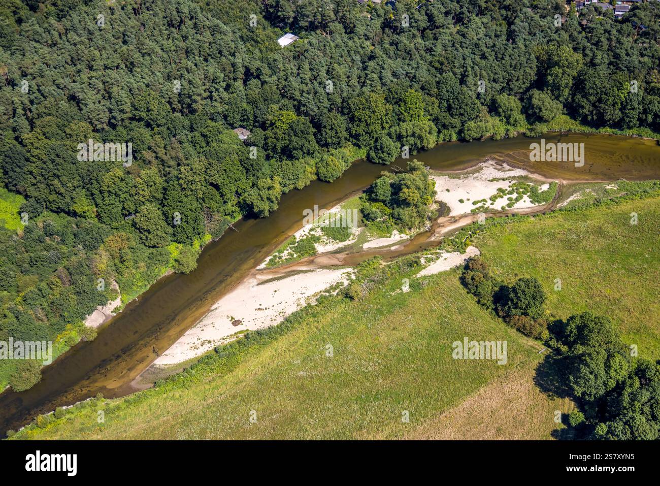 Aerial photo, Lippe renaturation, Lippe loop, course of the Lippe ...