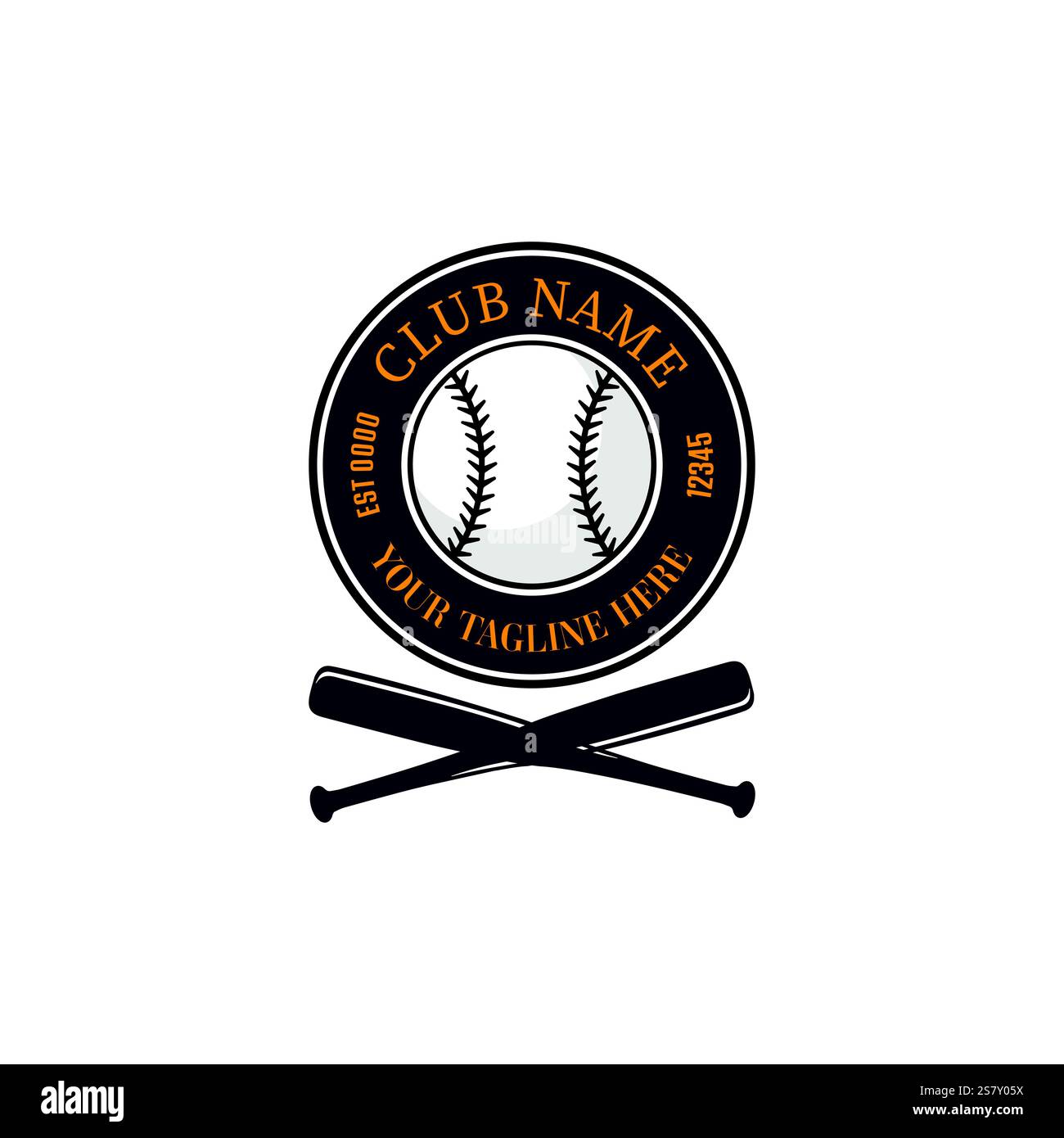 A minimalist baseball club logo showcasing a detailed ball, crossed ...